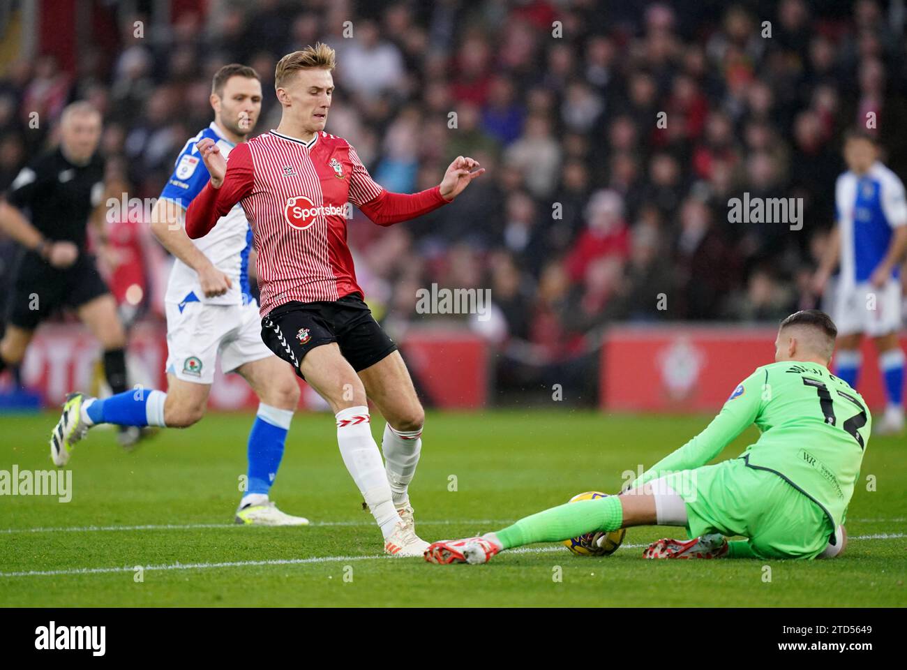 Southampton's Flynn Downes has an attempt on goal stopped by Blackburn ...