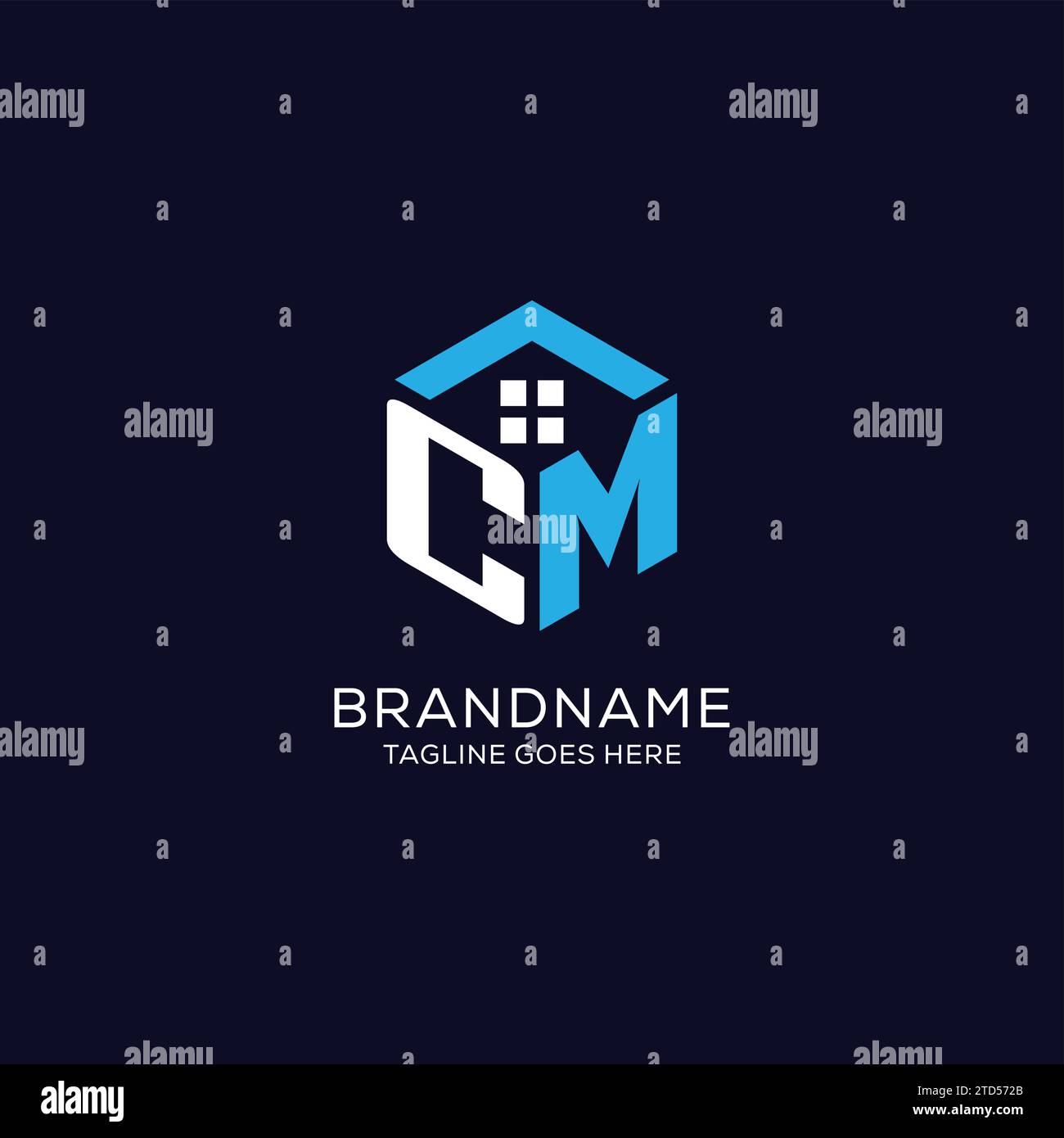 Initial logo CM monogram with abstract house hexagon shape, clean and ...