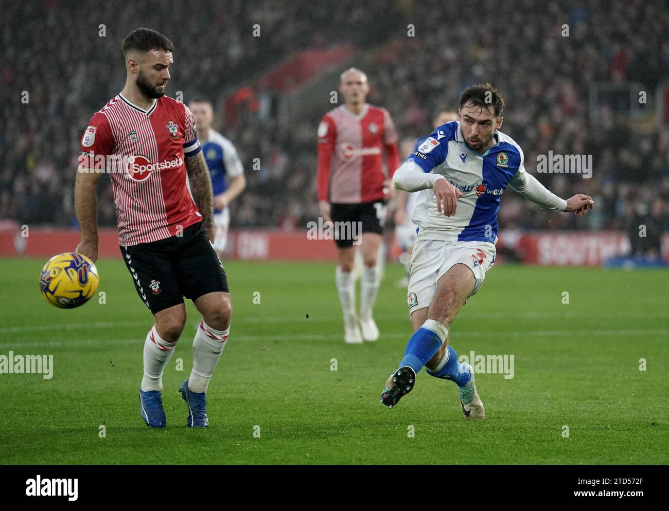 Blackburn Rovers' Harry Pickering clears the ball from Southampton's ...