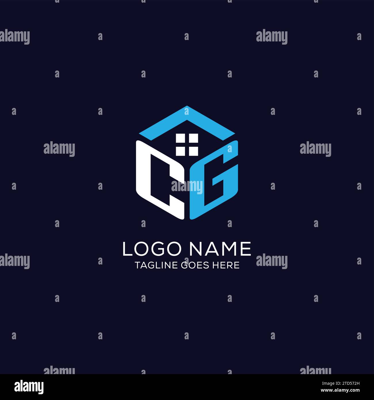 Initial logo CG monogram with abstract house hexagon shape, clean and ...