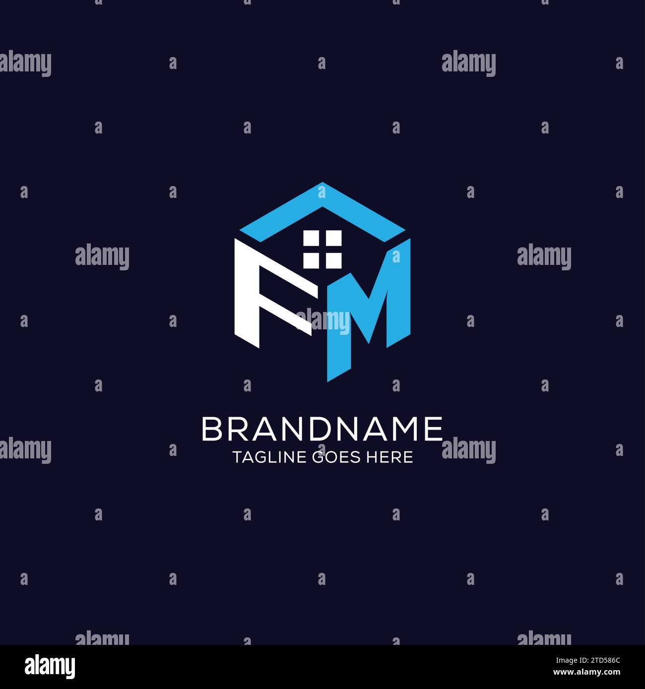 Initial logo FM monogram with abstract house hexagon shape, clean and ...