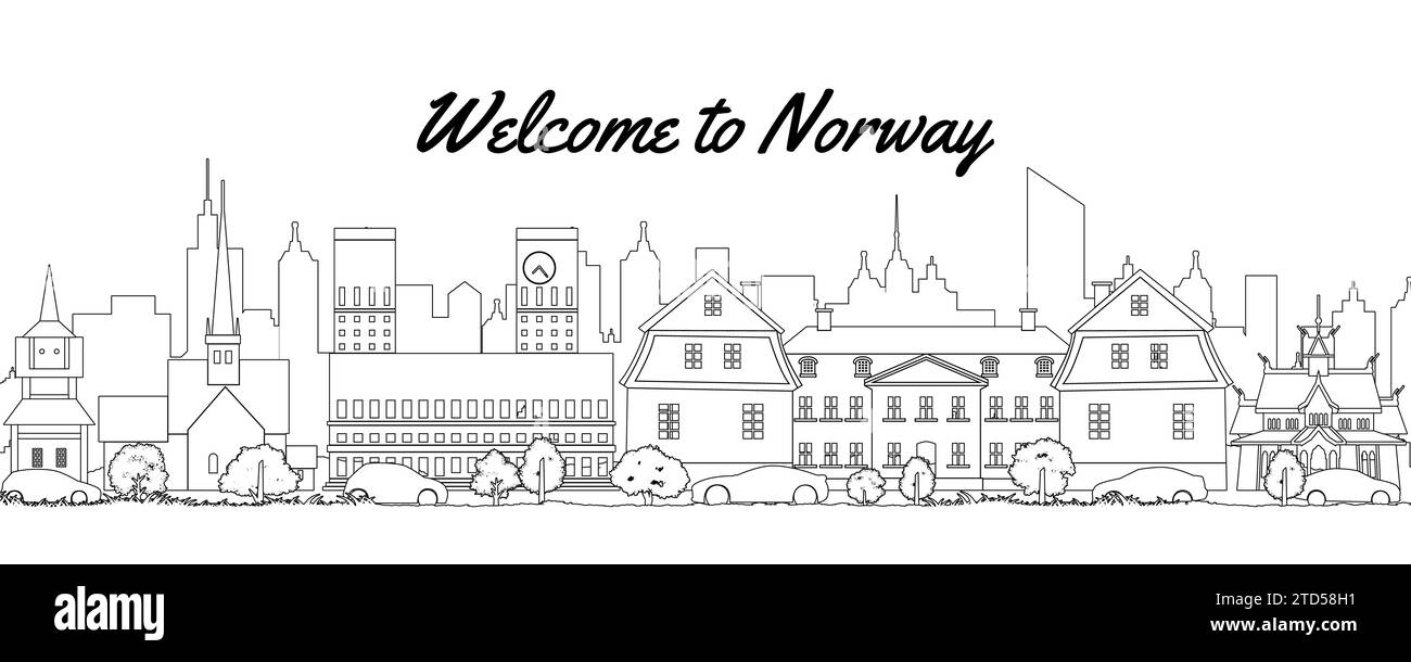 Norway famous landmarks by silhouette outline style,vector illustration ...