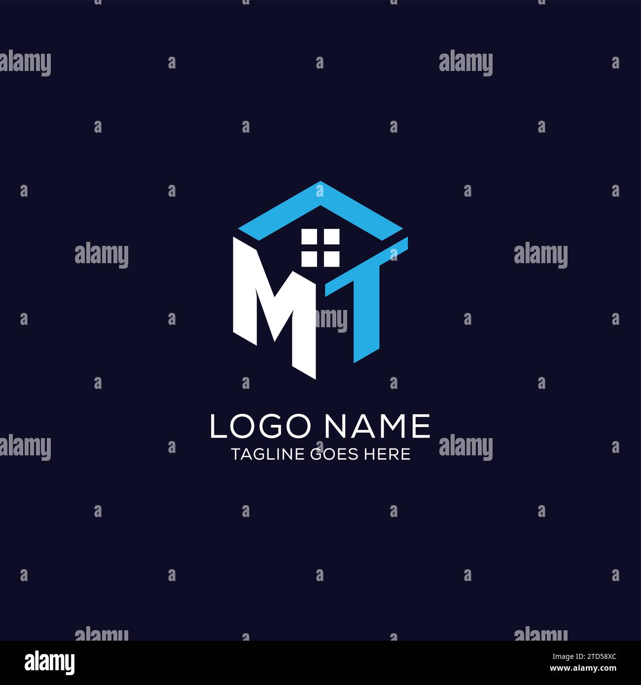 Initial logo MT monogram with abstract house hexagon shape, clean and elegant real estate logo ...