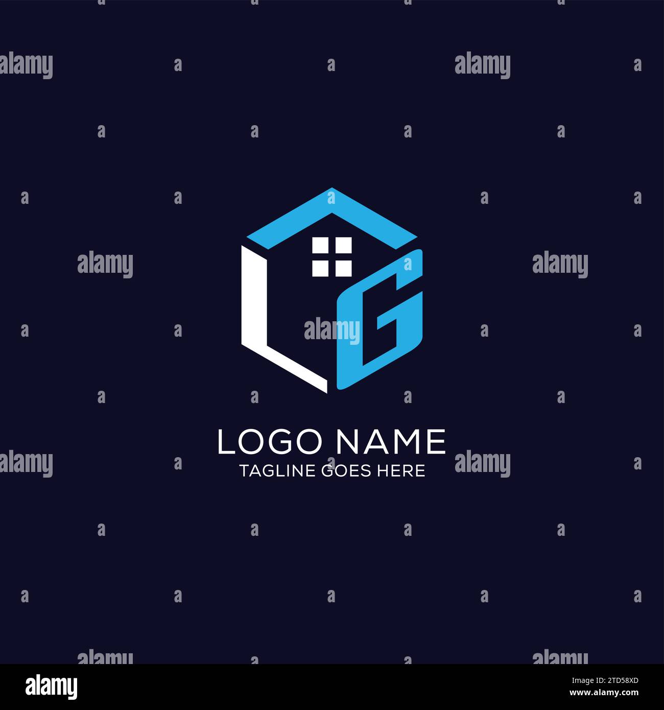 Initial logo LG monogram with abstract house hexagon shape, clean and elegant real estate logo ...