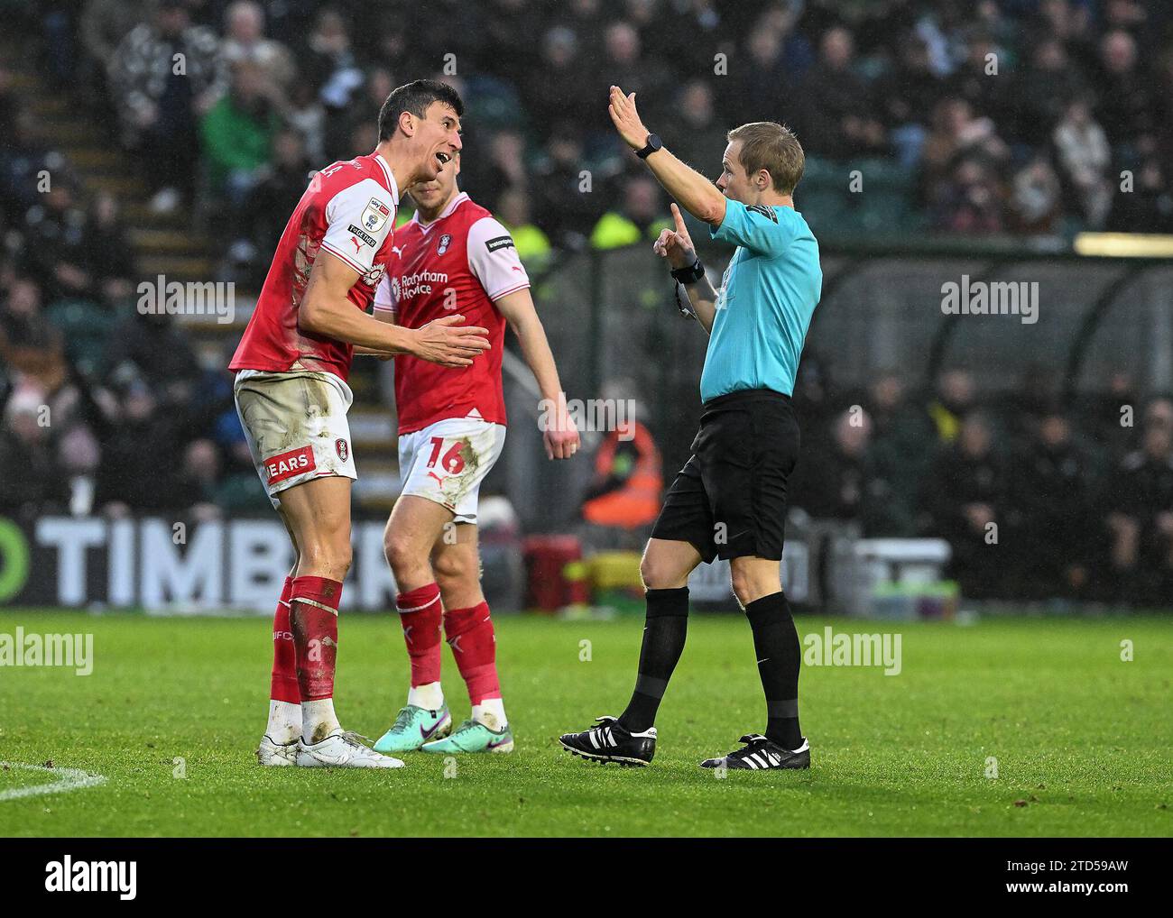 Daniel Ayala #4 of Rotherham United receives a yellow card during the ...