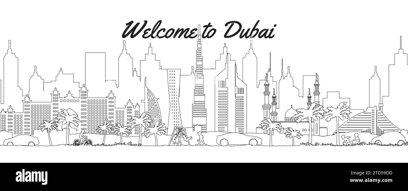 Dubai famous landmarks by silhouette style,vector illustration Stock ...