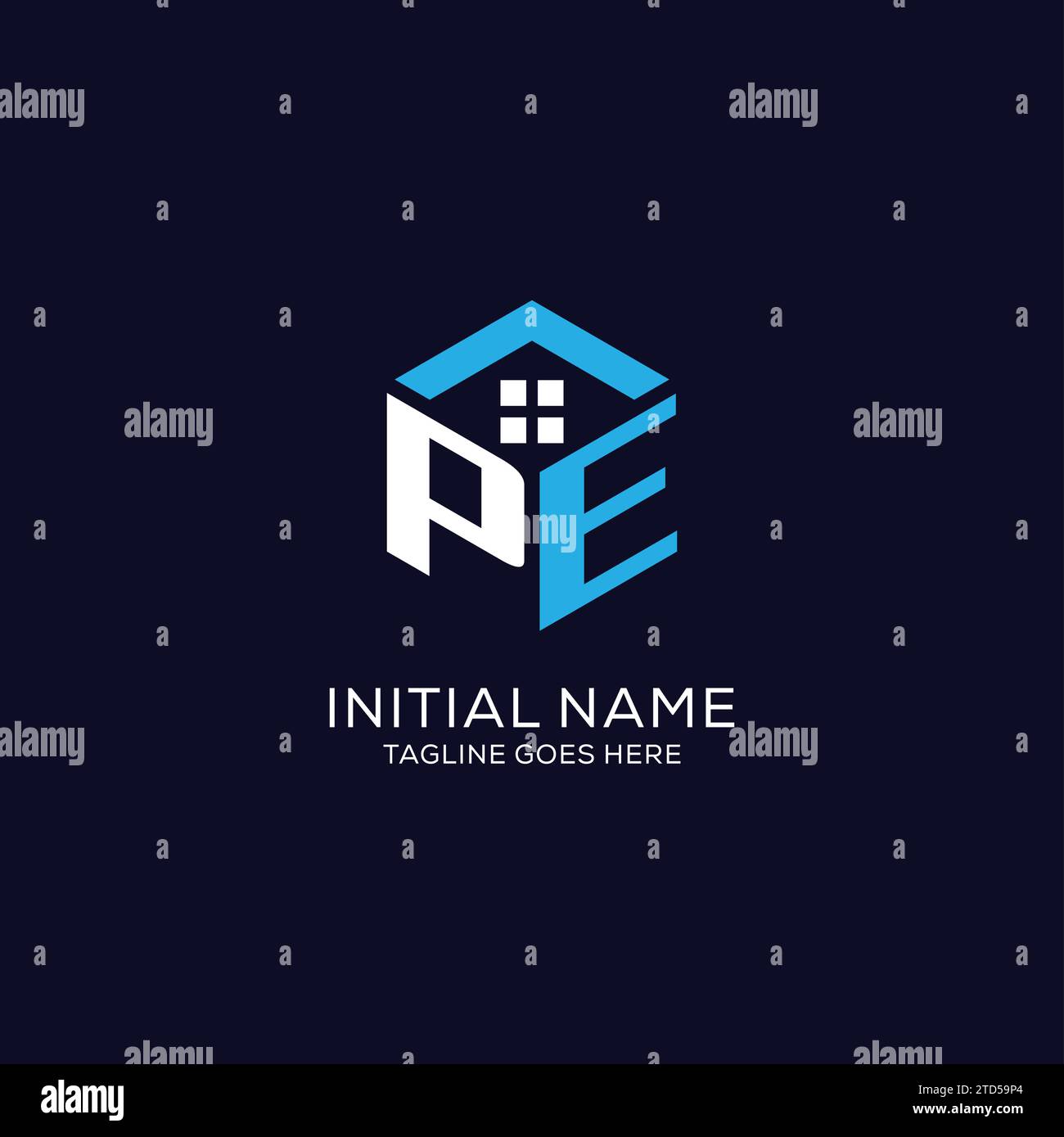 Initial logo PE monogram with abstract house hexagon shape, clean and ...