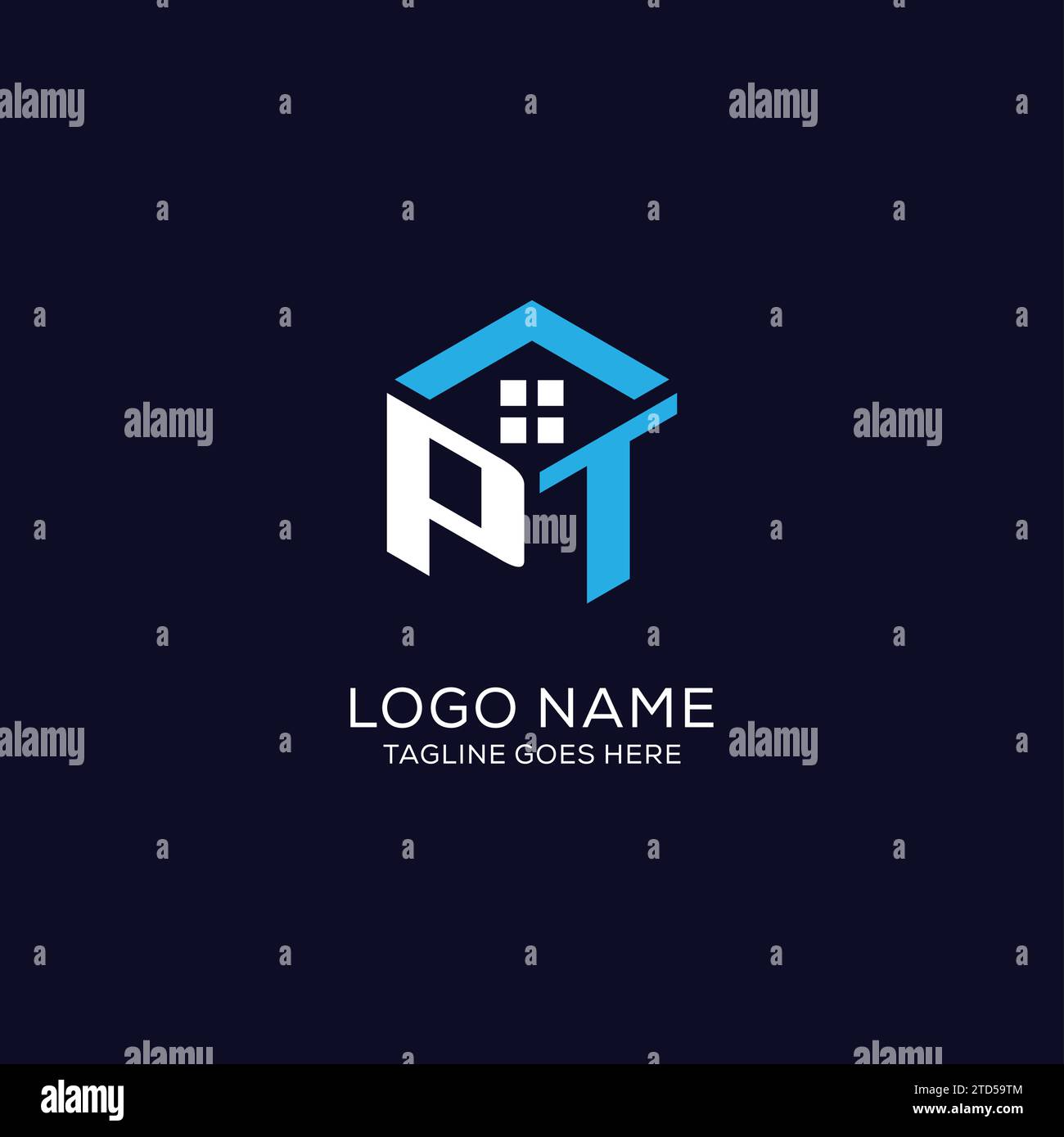 Initial logo PT monogram with abstract house hexagon shape, clean and ...