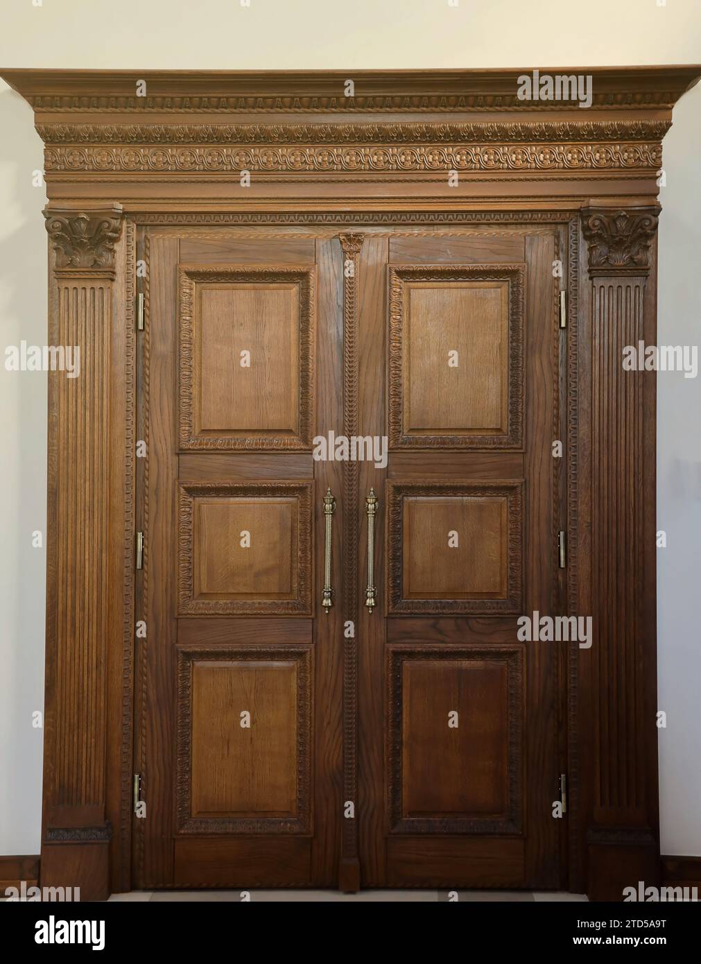 Old classic vintage double door from retro interior texture close up ...