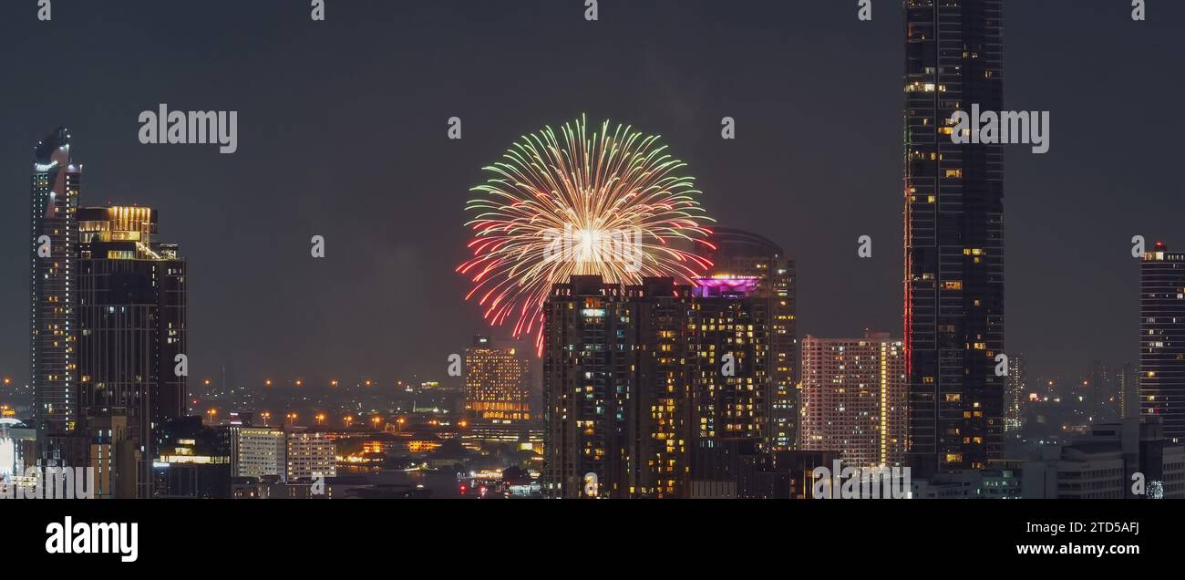 Panoramic view of fireworks fireworks sparks explosions in the sky ...