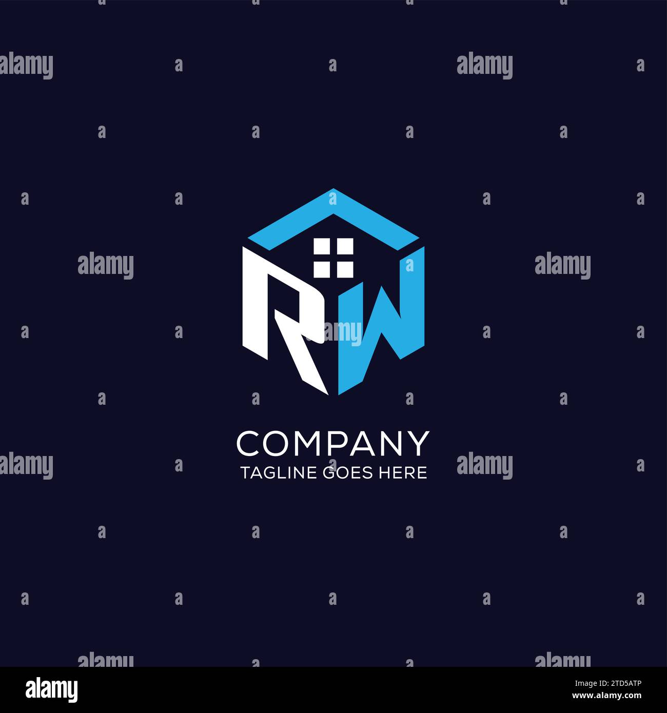 Initial logo RW monogram with abstract house hexagon shape, clean and ...
