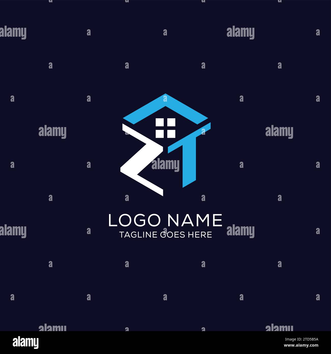 Initial logo ZT monogram with abstract house hexagon shape, clean and ...