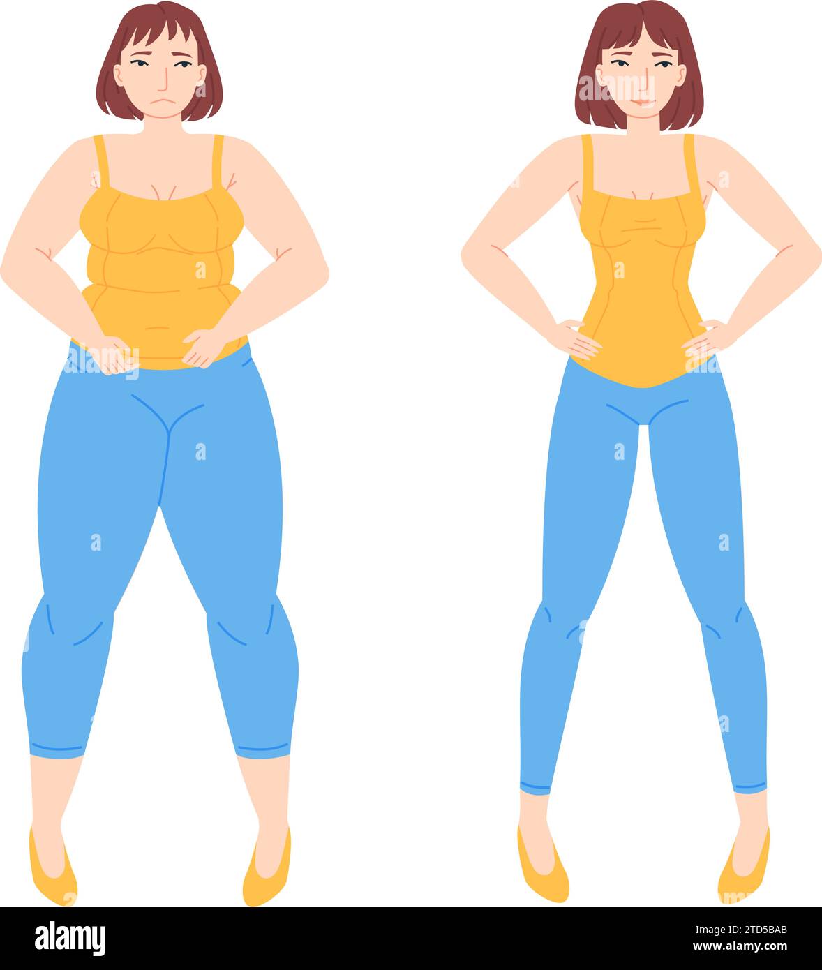 Girl With Low And High Bmi Index Fatness Concept Stock Vector