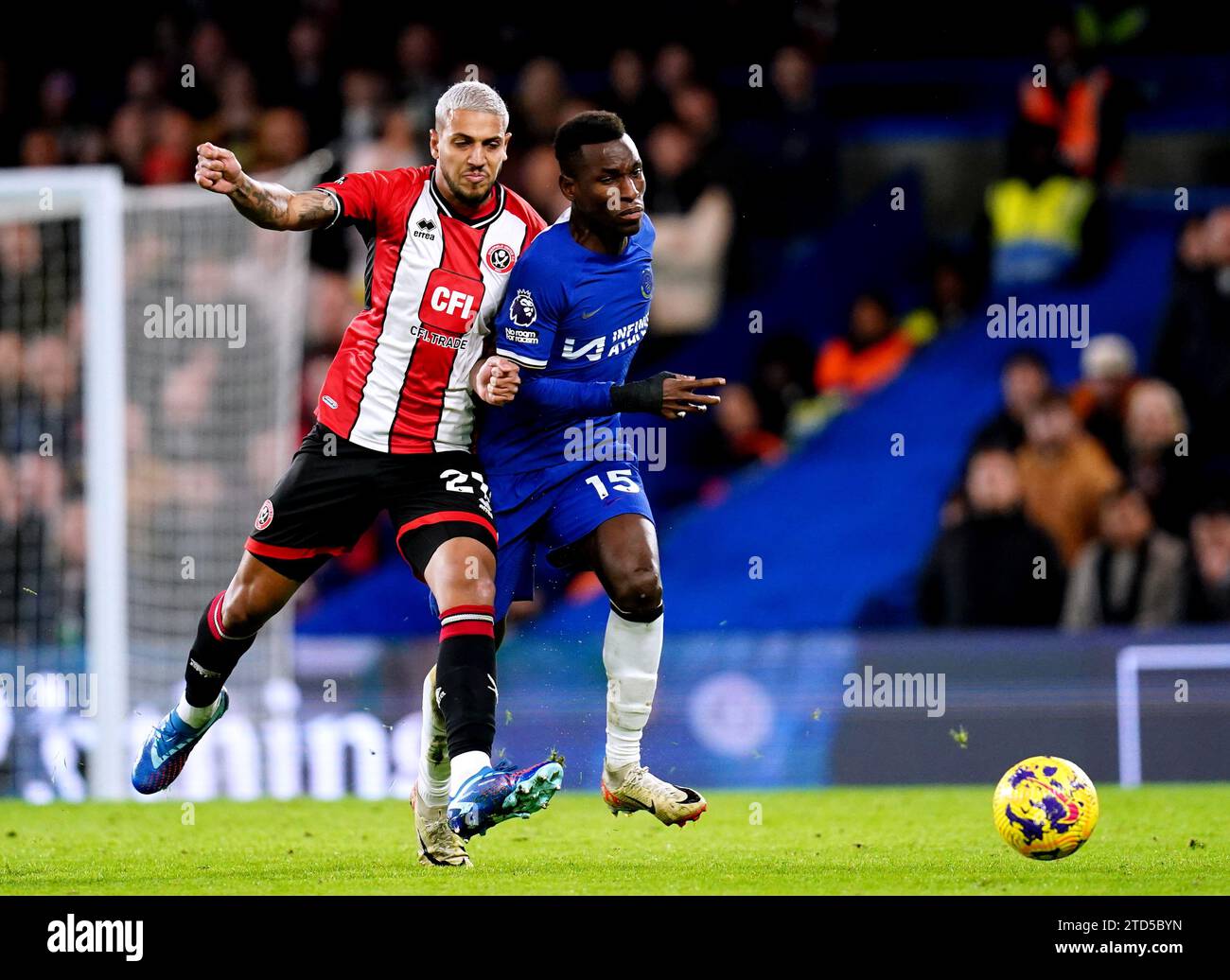 Chelsea's Nicolas Jackson (right) and Sheffield United's Vinicius Souza ...