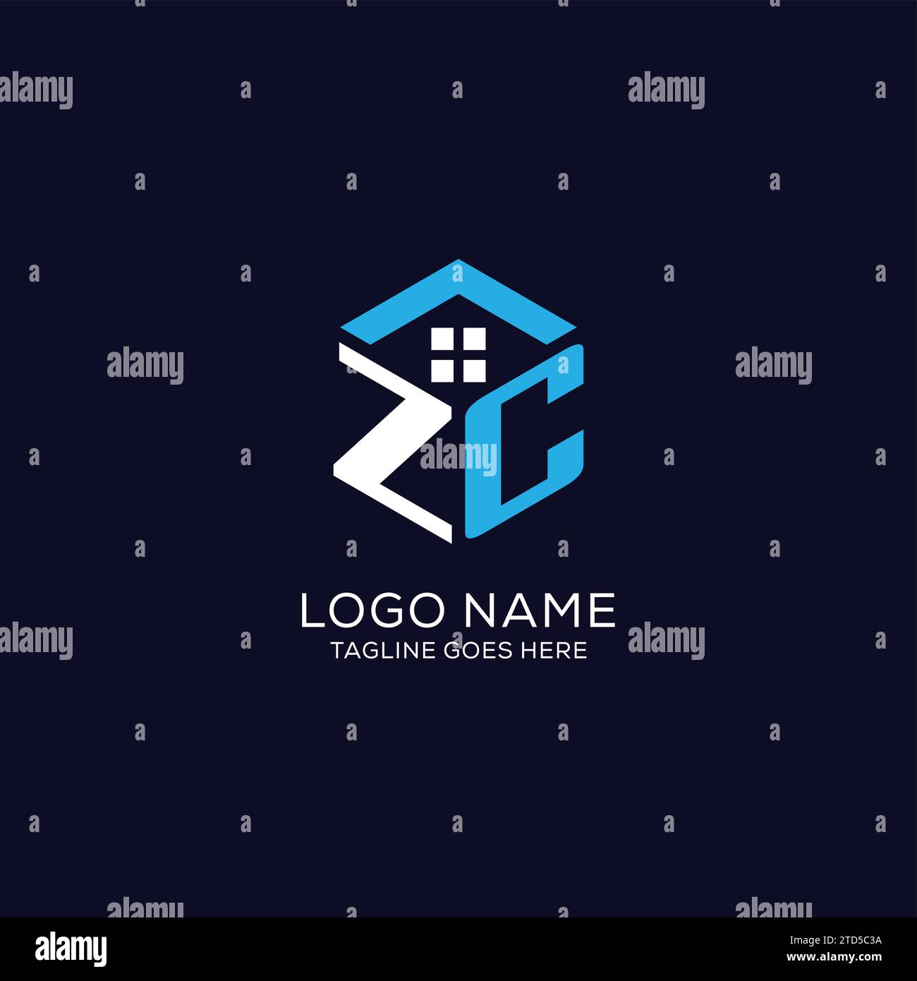 Initial logo ZC monogram with abstract house hexagon shape, clean and elegant real estate logo ...