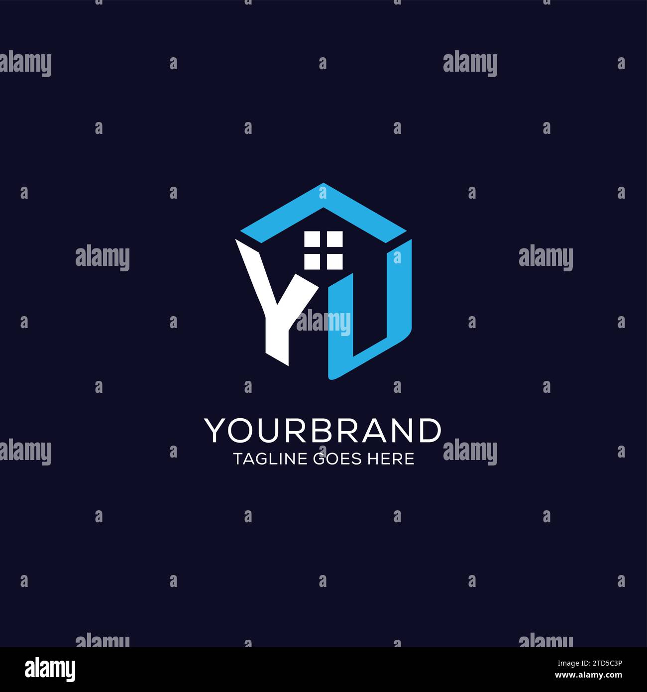 Initial logo YU monogram with abstract house hexagon shape, clean and ...