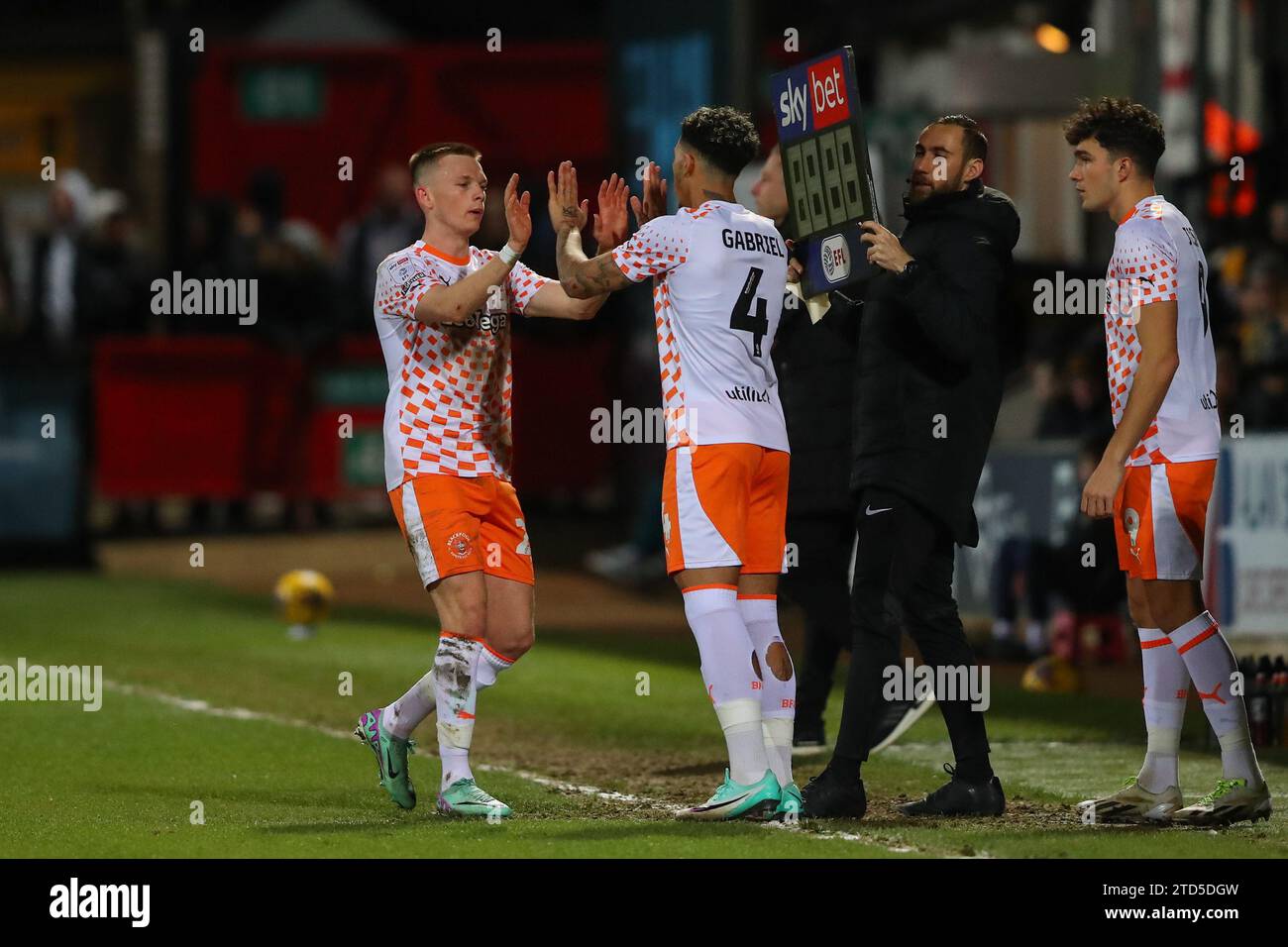 Andy Lyons #24 of Blackpool is replaced by Jordan Lawrence-Gabriel #4 ...