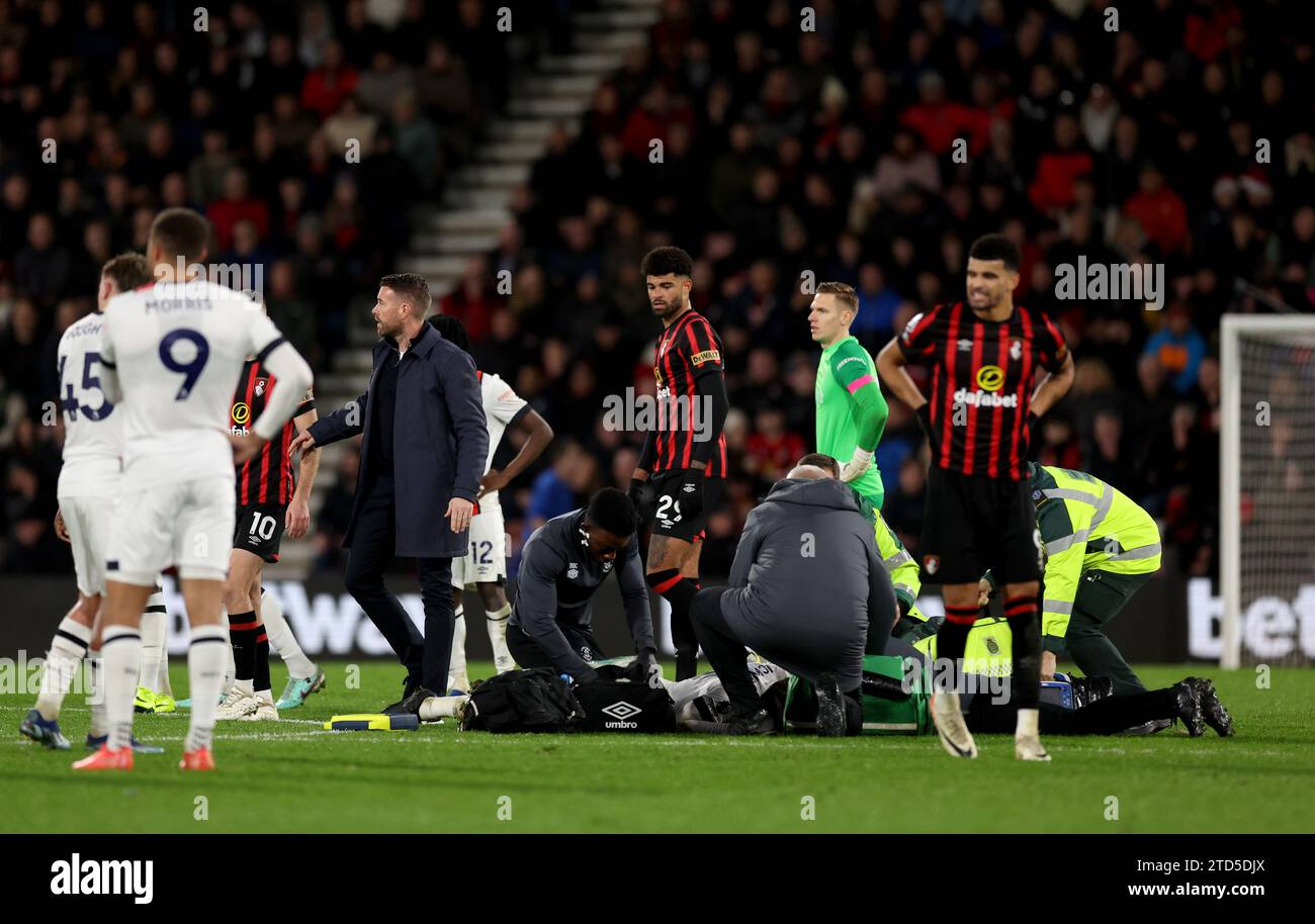 Luton Town manager Rob Edwards enters the field of play as his player ...