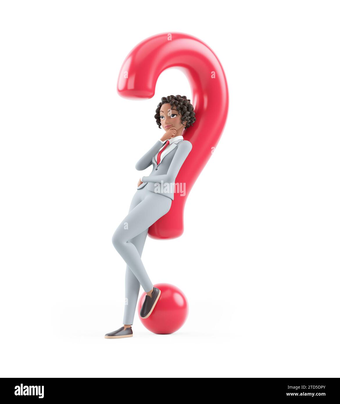 3d character businesswoman leaning under question mark, illustration ...