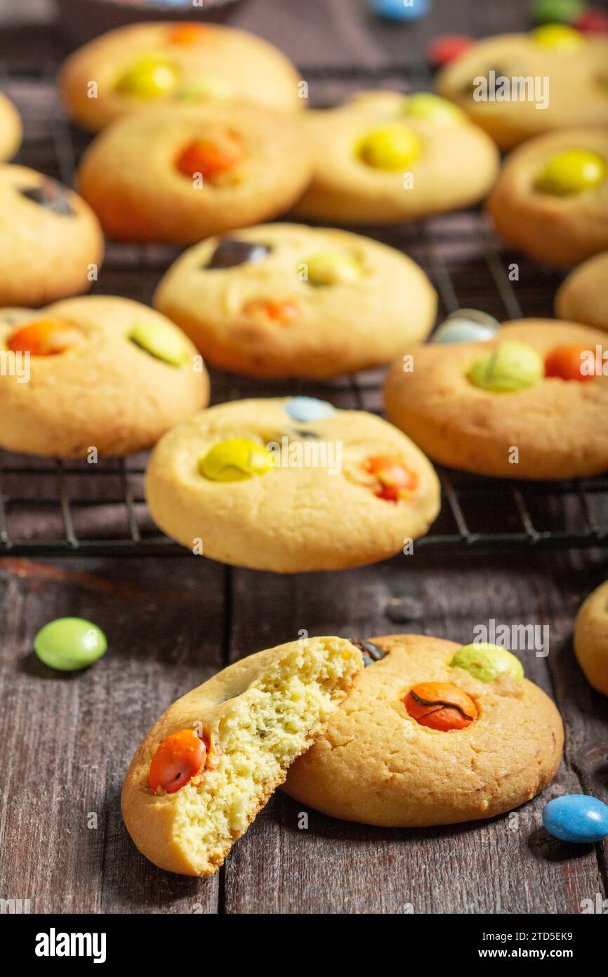 Traditional homemade cookies with chocolate candies in glaze ...
