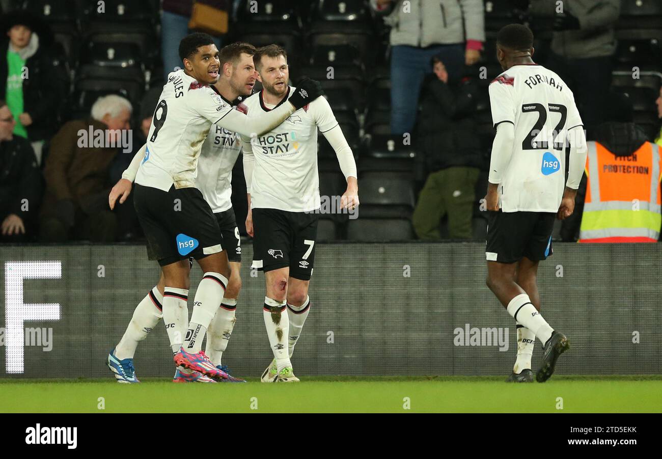 Derby County's Tom Barkhuizen (second right) celebrates scoring their ...
