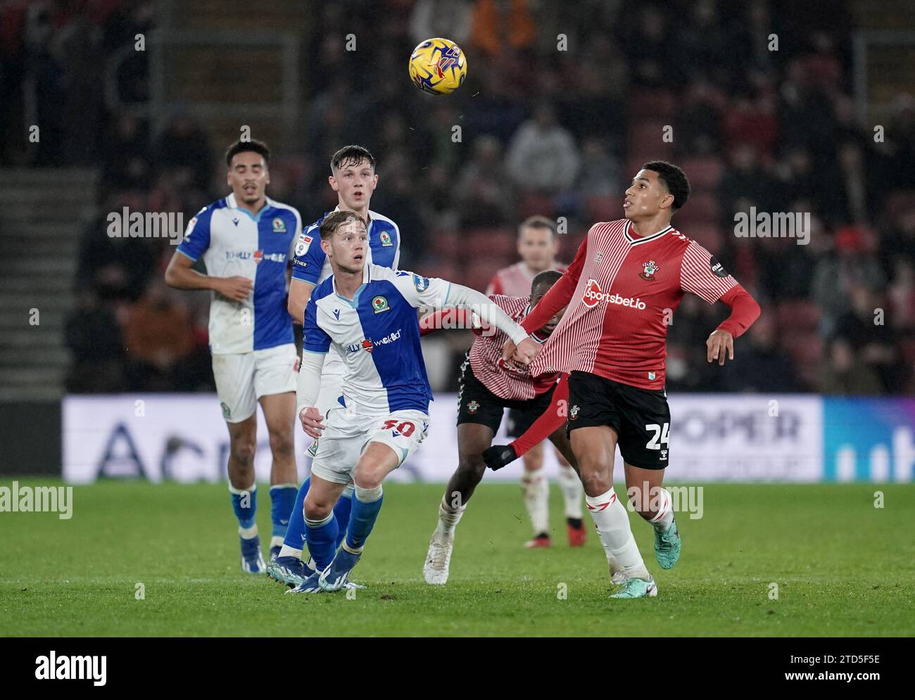 Blackburn Rovers' Jake Garrett battles for the ball with Southampton's ...