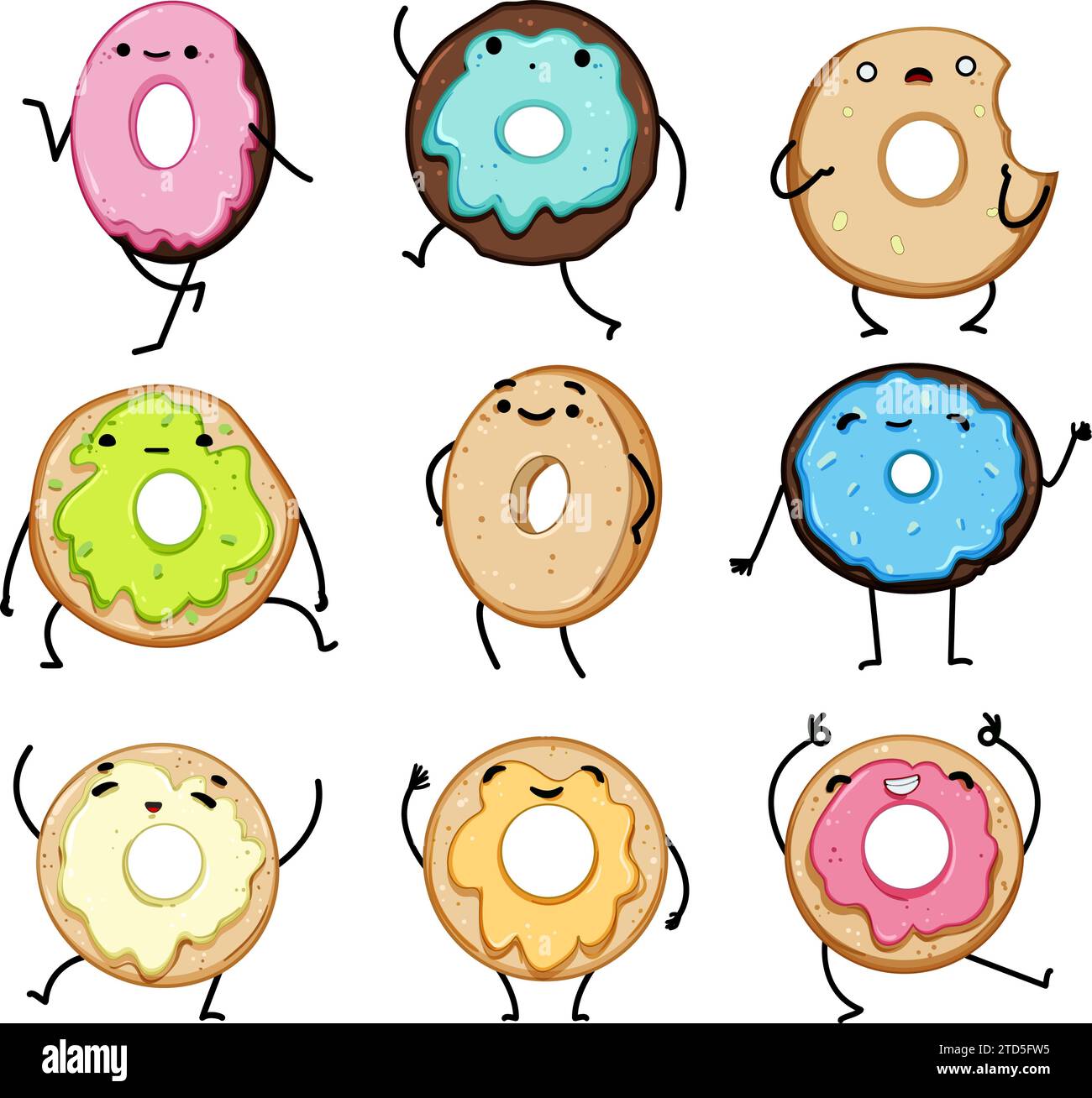 donut character set cartoon vector illustration Stock Vector Image ...