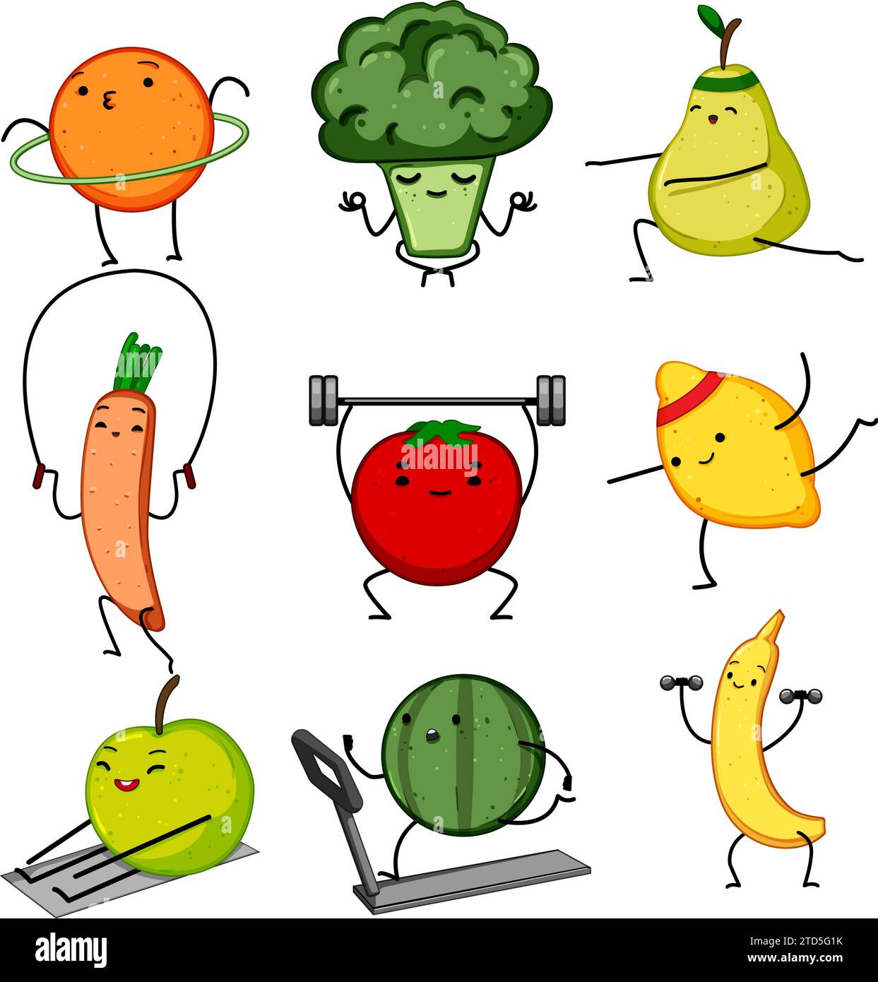 fruit fitness character set cartoon vector illustration Stock Vector ...