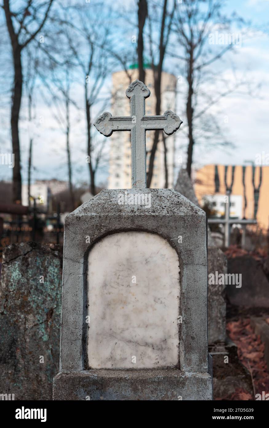 Cross at cemetery. Religious gravestone. Death concept Stock Photo - Alamy