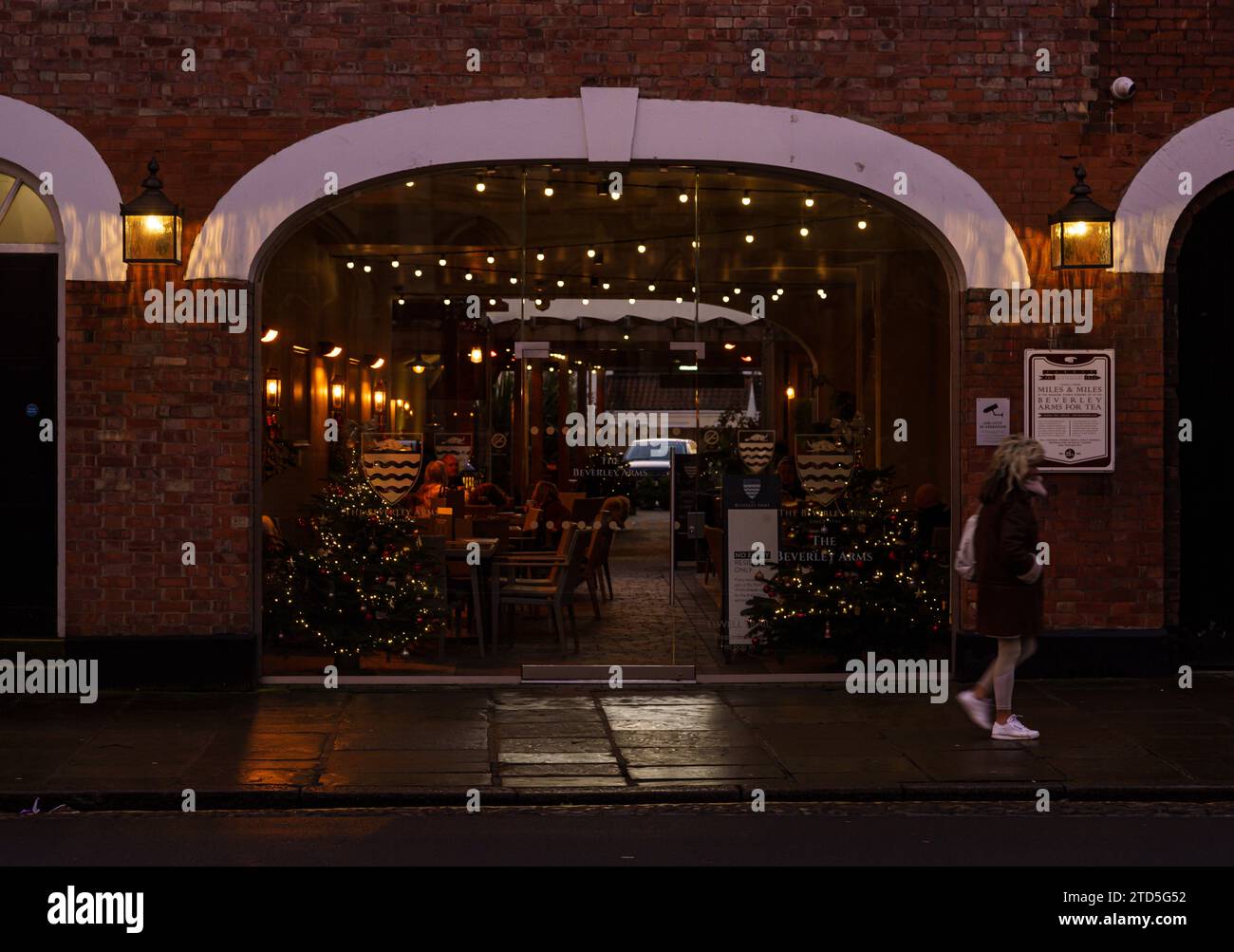 The Beverly Arms Hotel restaurant as seen through the arched glass ...