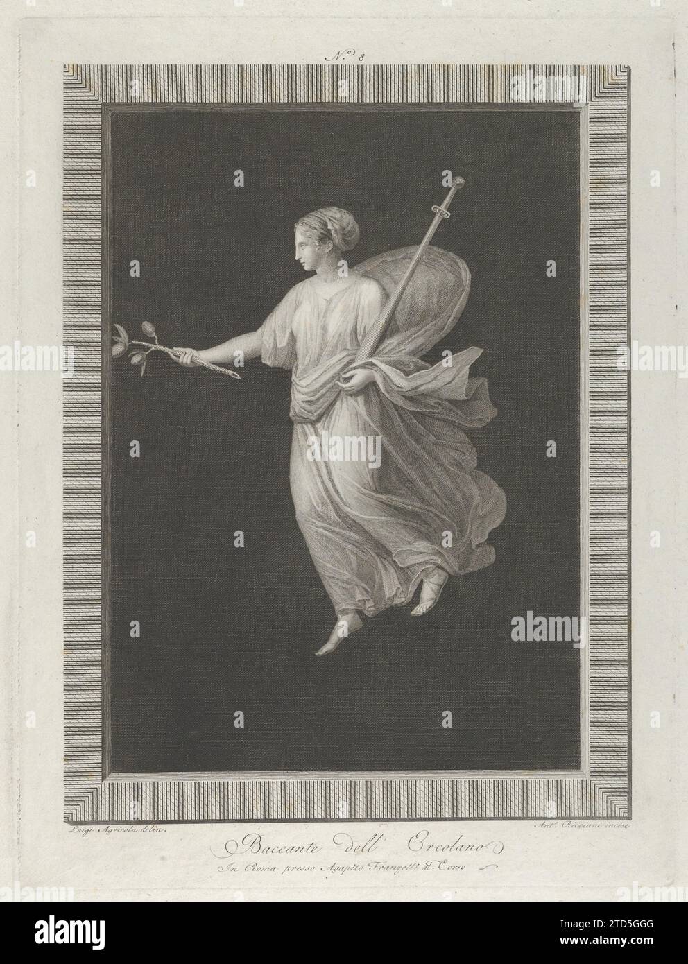 A bacchante holding a sword in her left arm and a branch with fruit in ...