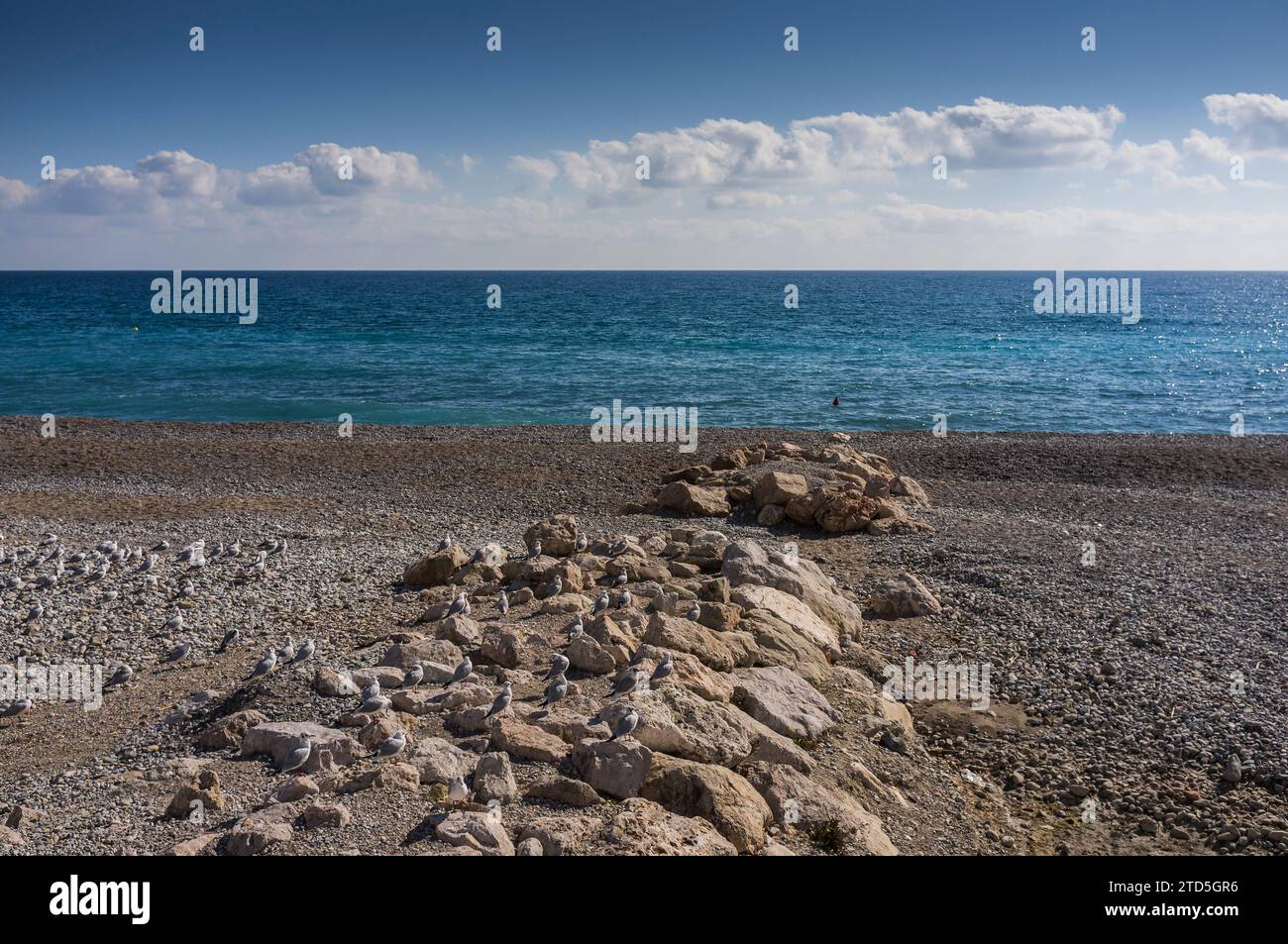 Menton, France - February 18, 2012: The beach and the sea. Situated ...