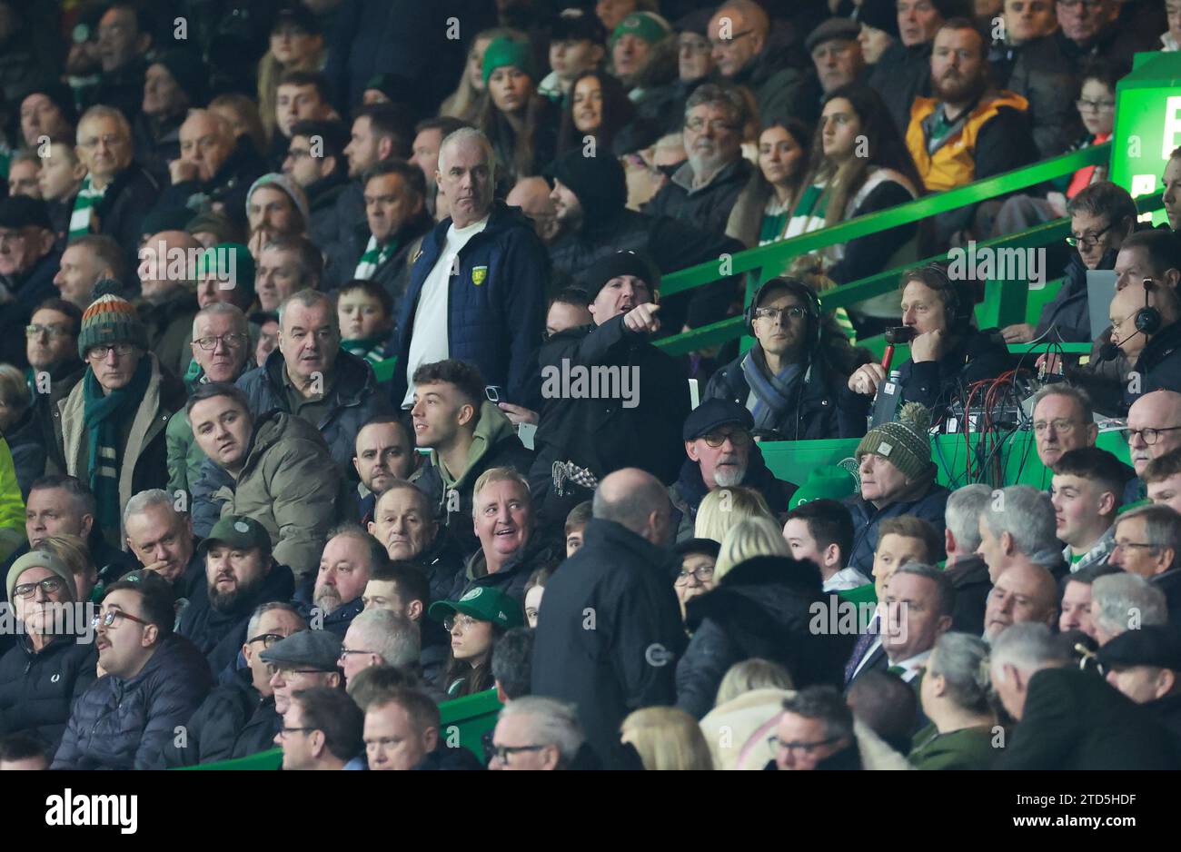 Celtic fans gesture in the stands during the cinch Premiership match at ...