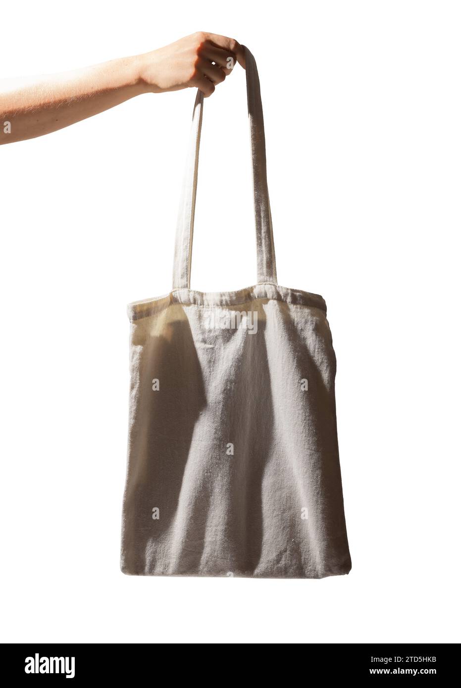 Hand carrying tote bag, isolated on white background. Natural cotton ...