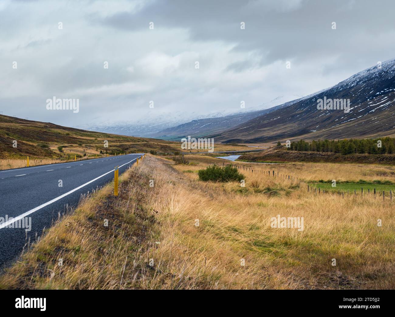 Highway road and mountain view during auto trip in Iceland. Spectacular ...