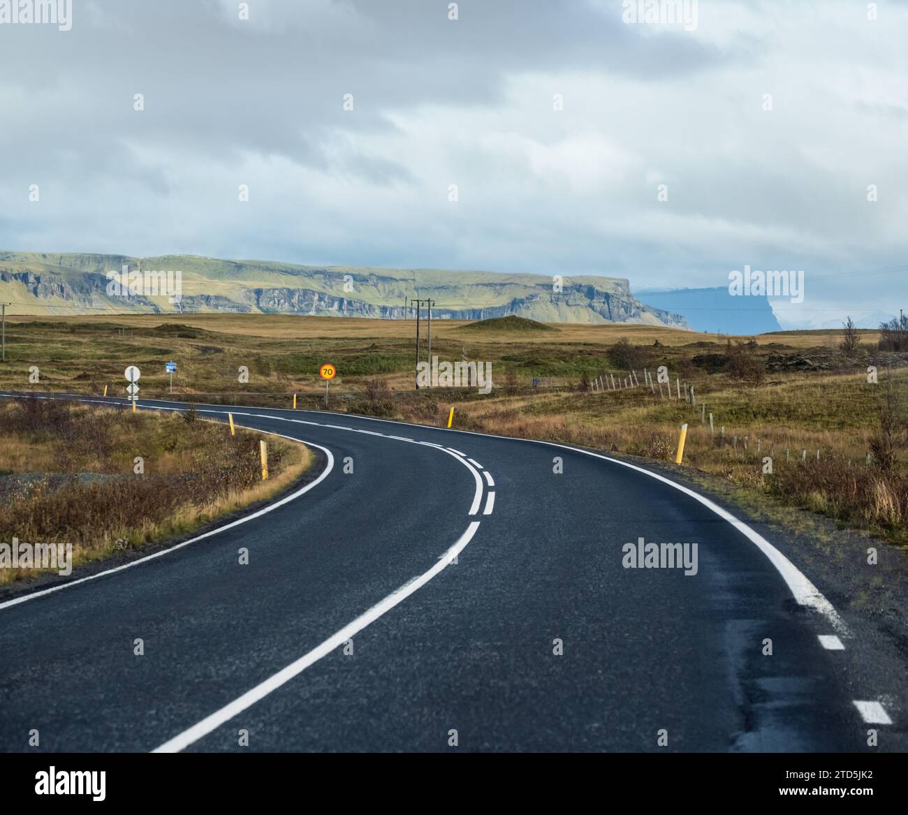 Highway road and mountain view during auto trip in Iceland. Spectacular ...