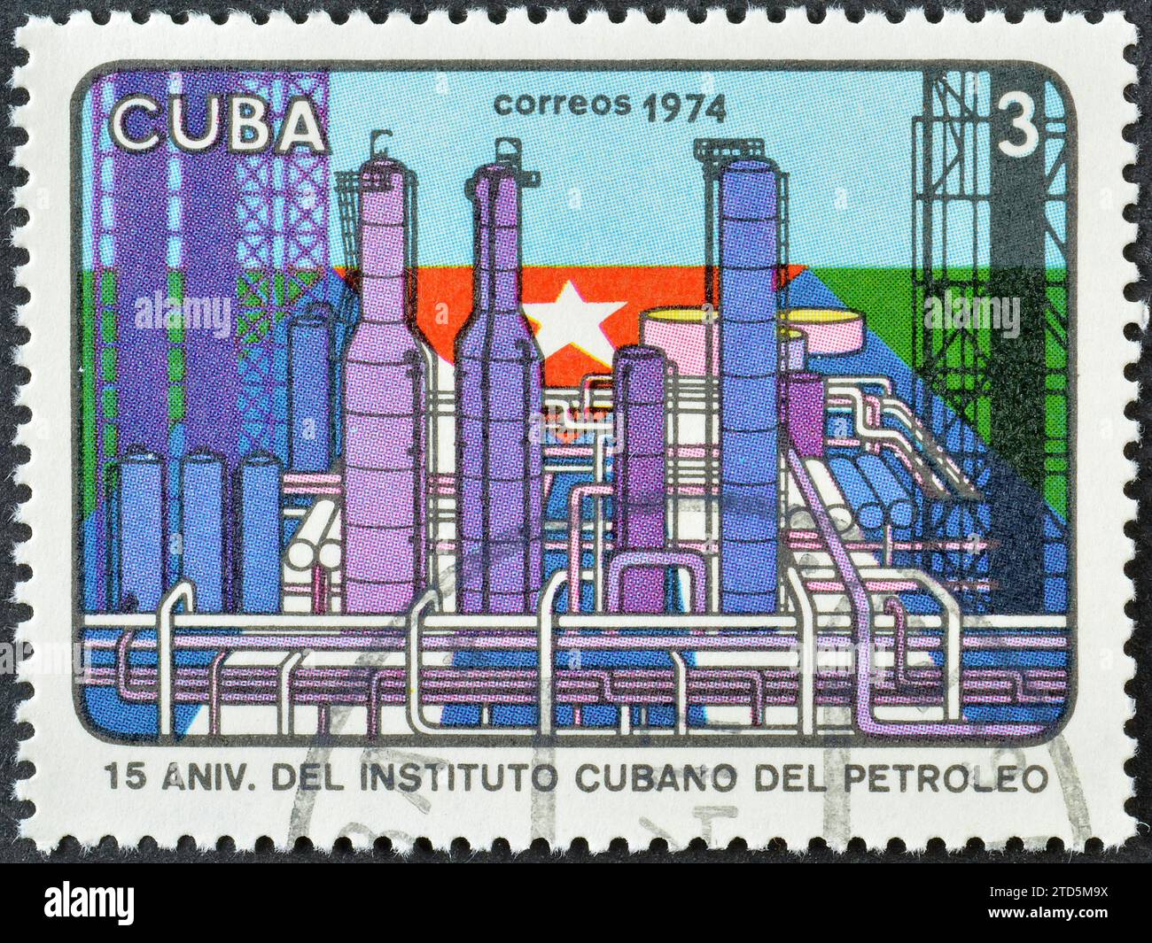Cancelled postage stamp printed by Cuba, that shows Refinery, Petroleum ...