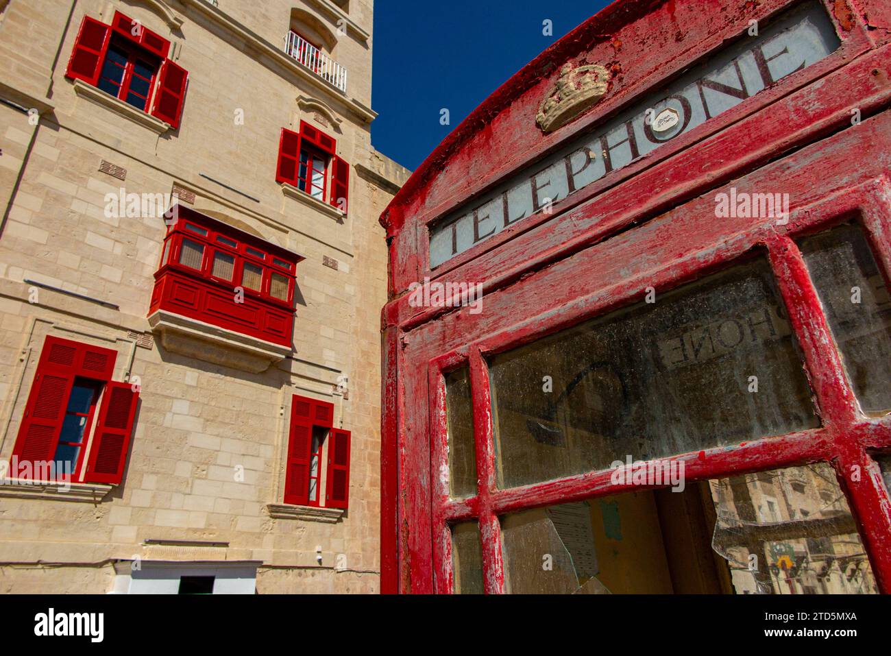 A red British telephone box outside the Bridge bar building, Liesse ...