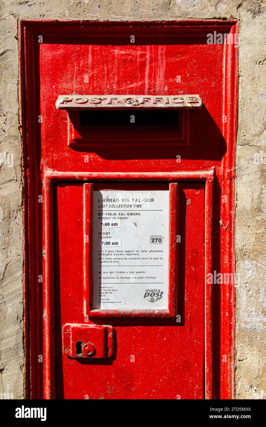 A red British post box in the capital of Malta, Valletta, once a part ...
