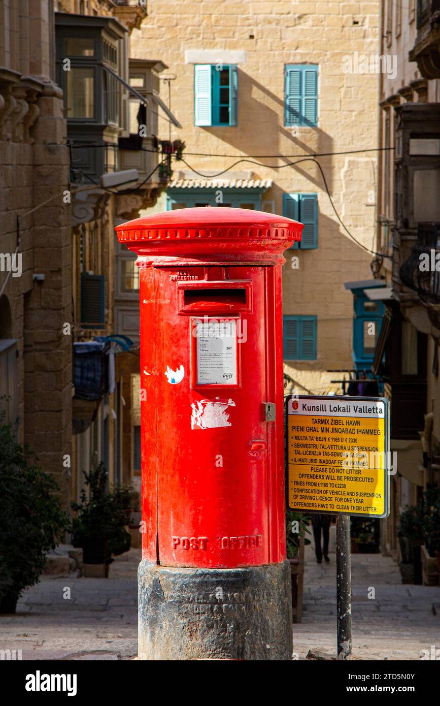A red British post box in the capital of Malta, Valletta, once a part ...