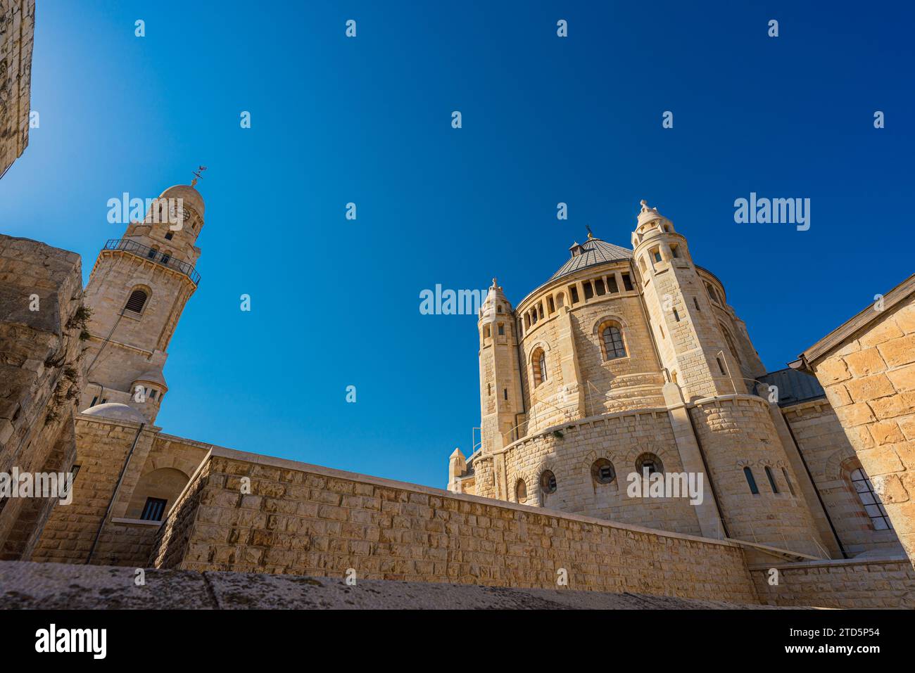 Exterior view of the Dormition Abbey, a Christian temple in Jerusalem ...