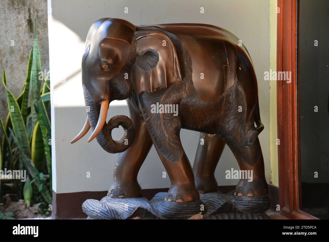 Large wooden elephant from Djati wood Thailand Stock Photo - Alamy