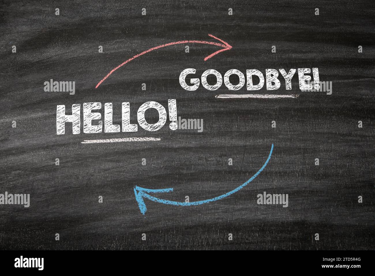 Hello and Goodbye. Black scratched textured chalkboard background Stock ...