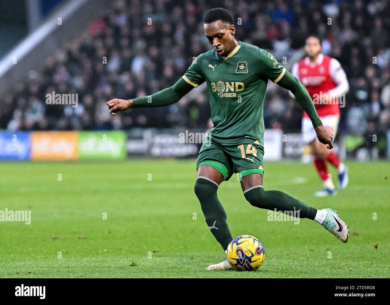 Mickel Miller #14 of Plymouth Argyle crosses the ball during the Sky ...