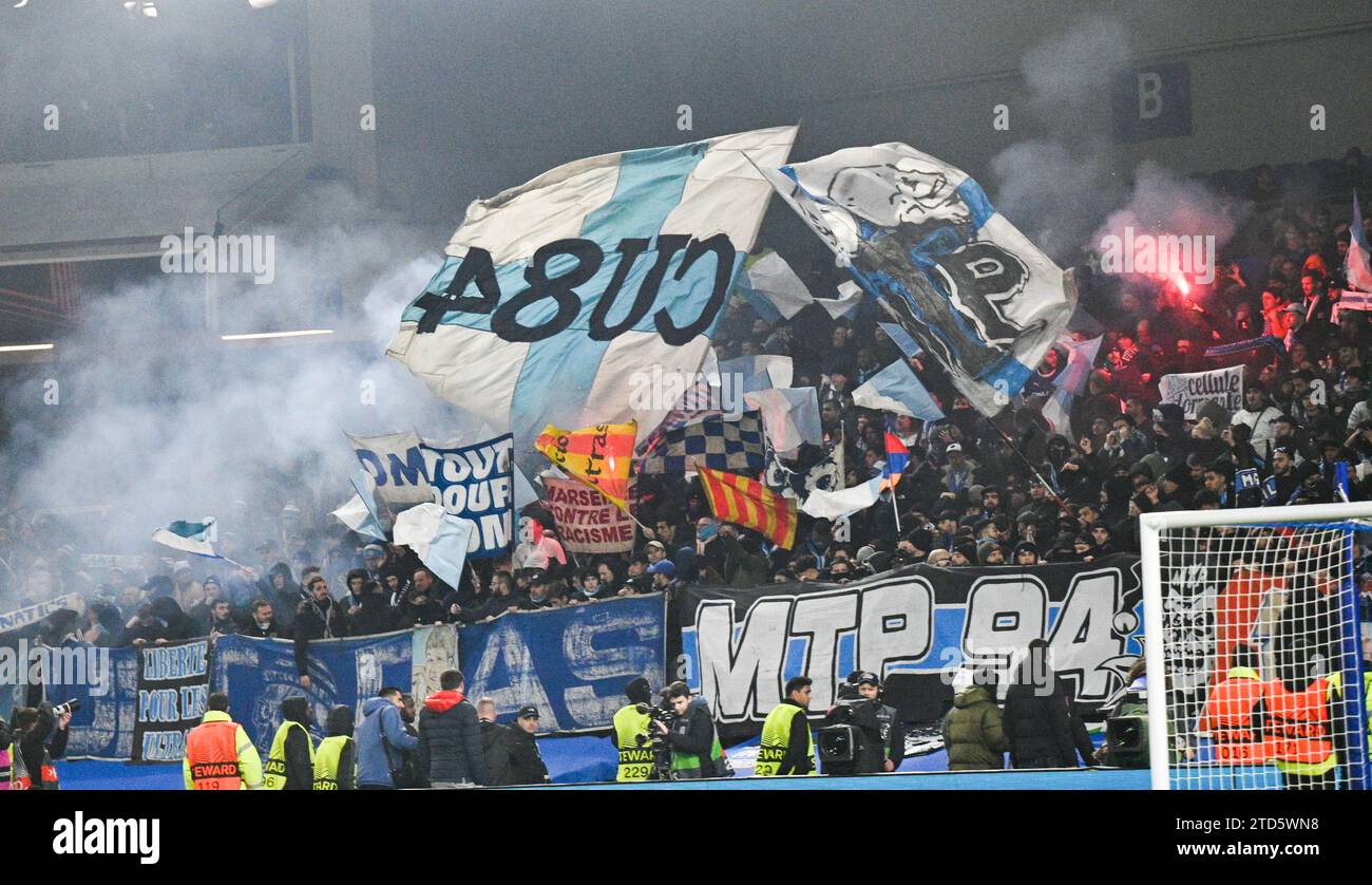 Marseille fans create an atmosphere during the UEFA Europa League match ...
