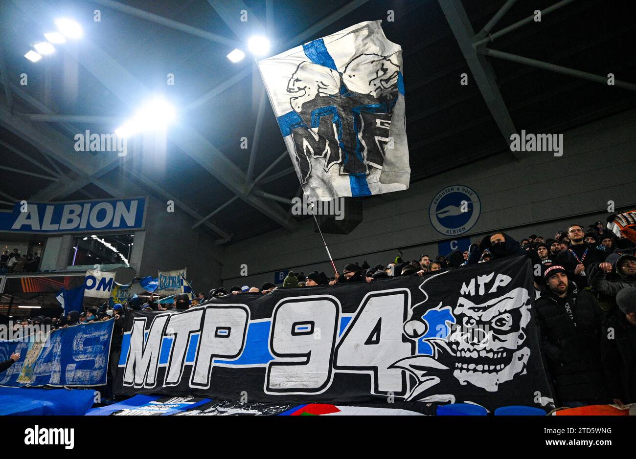 Olympique marseille fans with flags banners hi-res stock photography ...