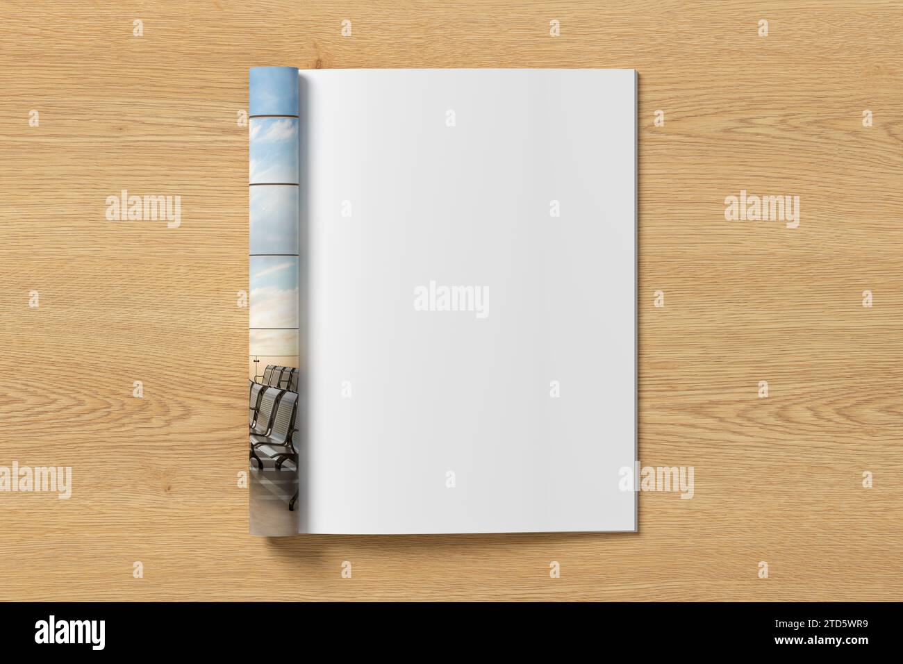 Magazine right-hand page mockup on wooden background. 3d illustration ...