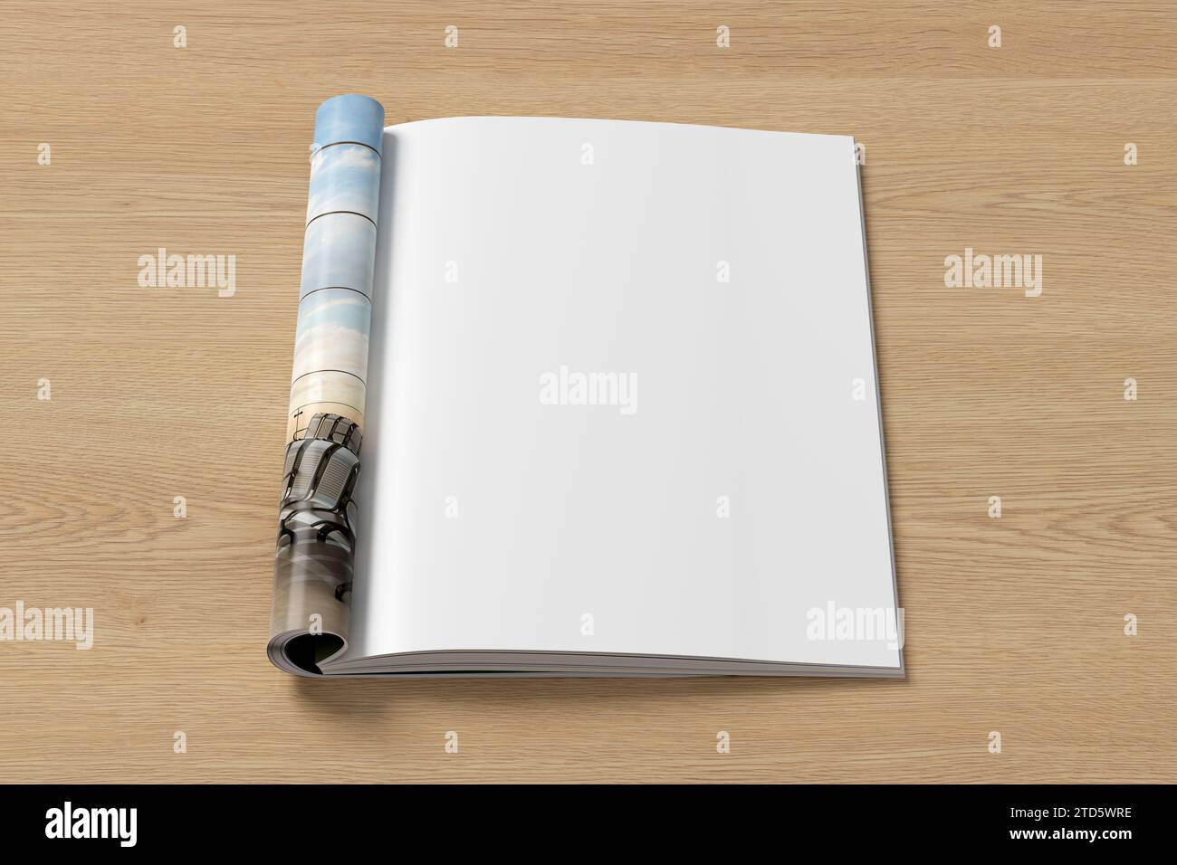 Magazine right-hand page mockup on wooden background. 3d illustration ...