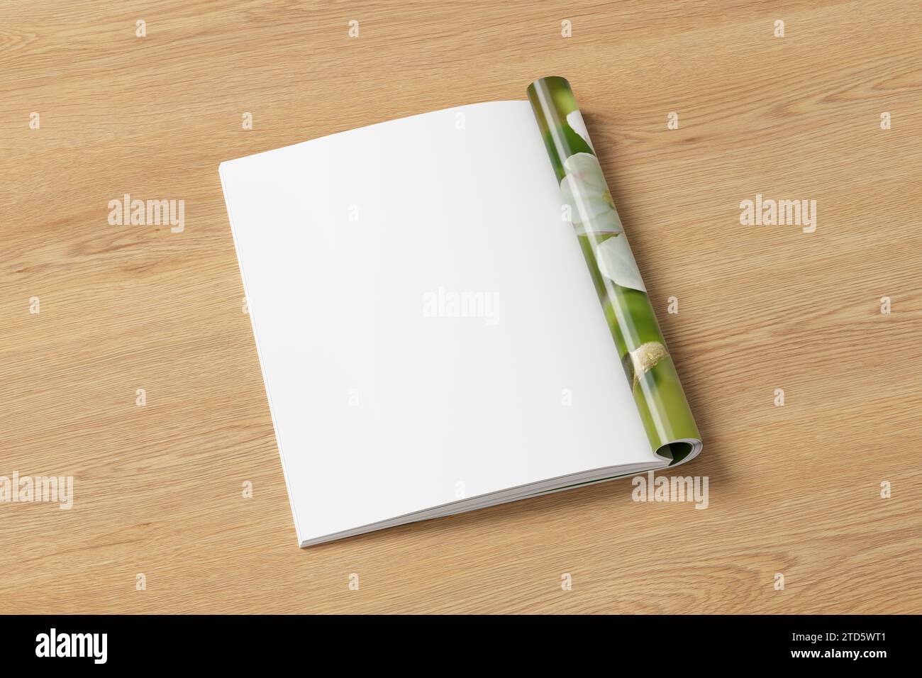 Magazine left-hand page mockup on wooden background. 3d illustration ...