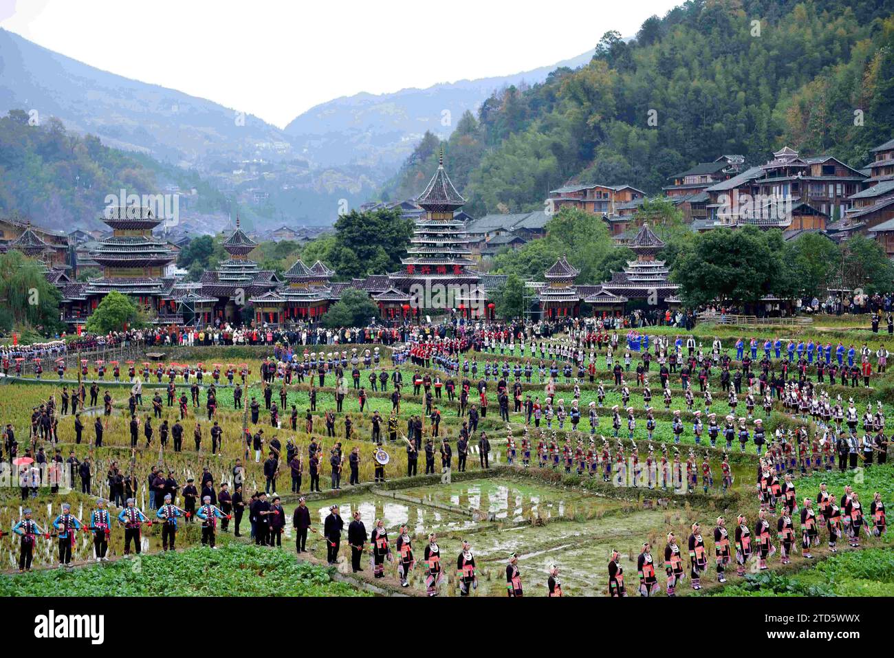 People from the Dong ethnic group are wearing costumes to celebrate the ...